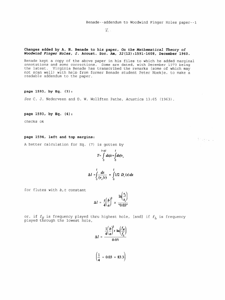 Benade ToneholeNotes 1960 | PDF