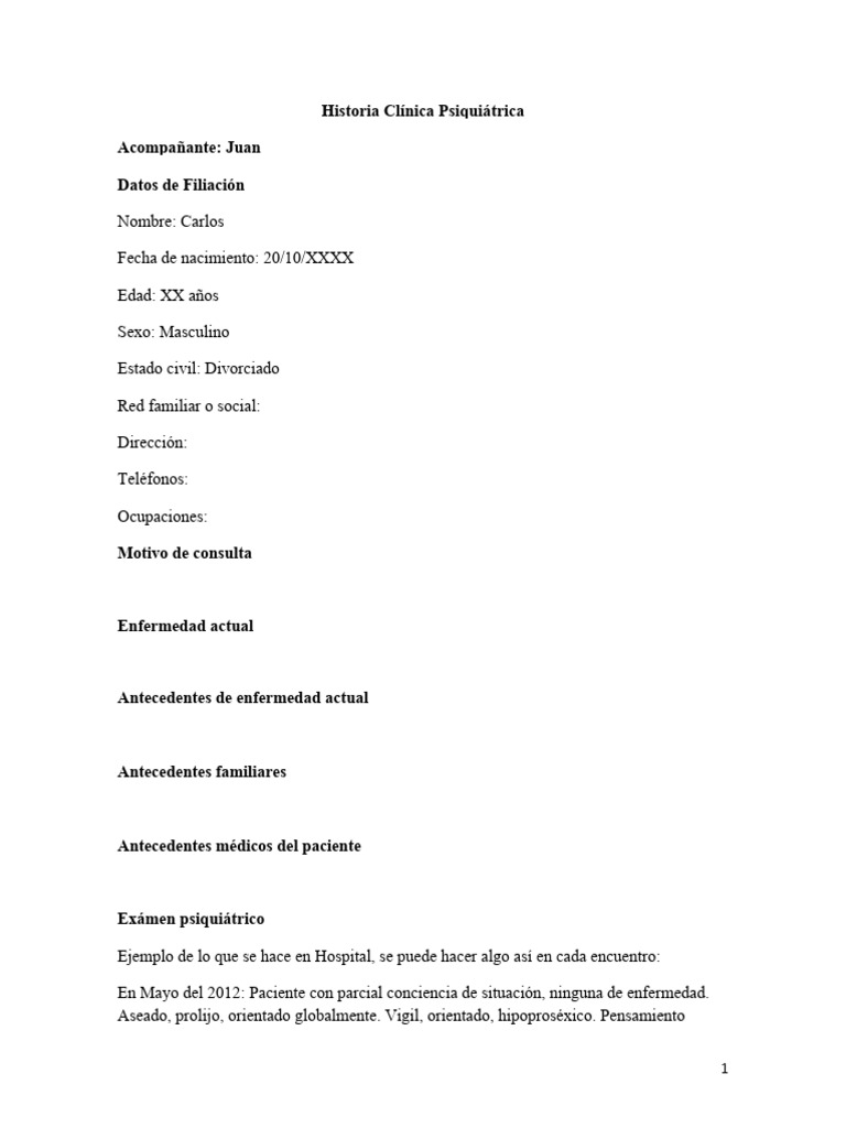 Historia Clinica Psiquiatrica | PDF | Pensamiento | Esquizofrenia