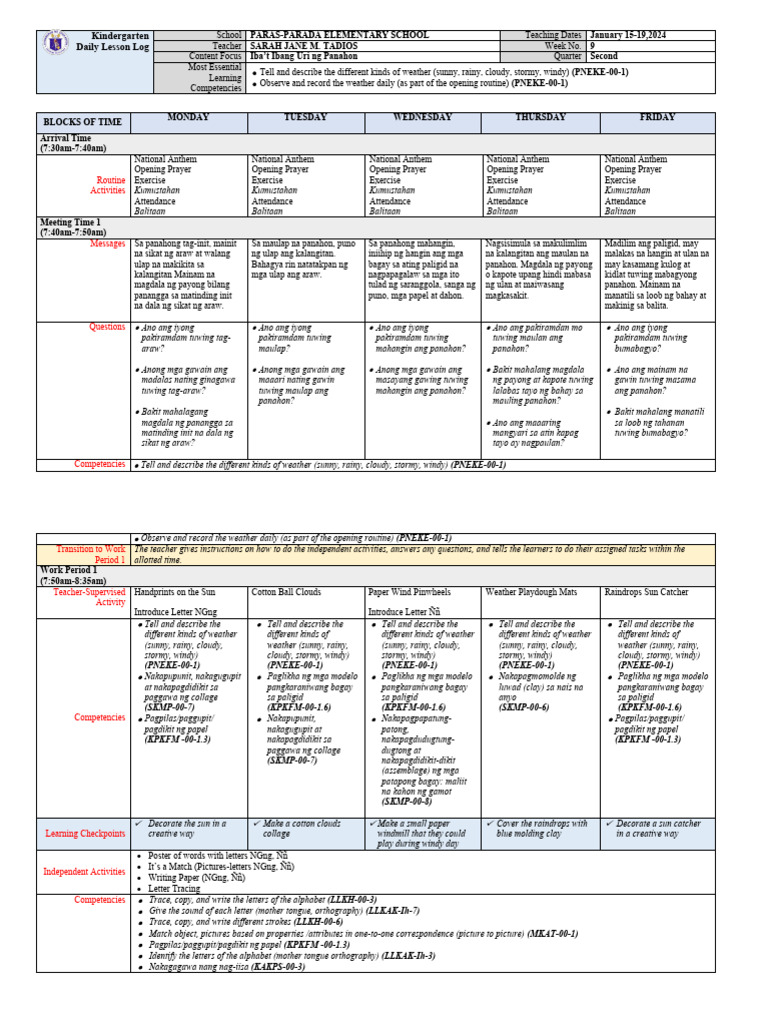 Kindergarten DLL MELC Q2 Week 9 Asf | PDF