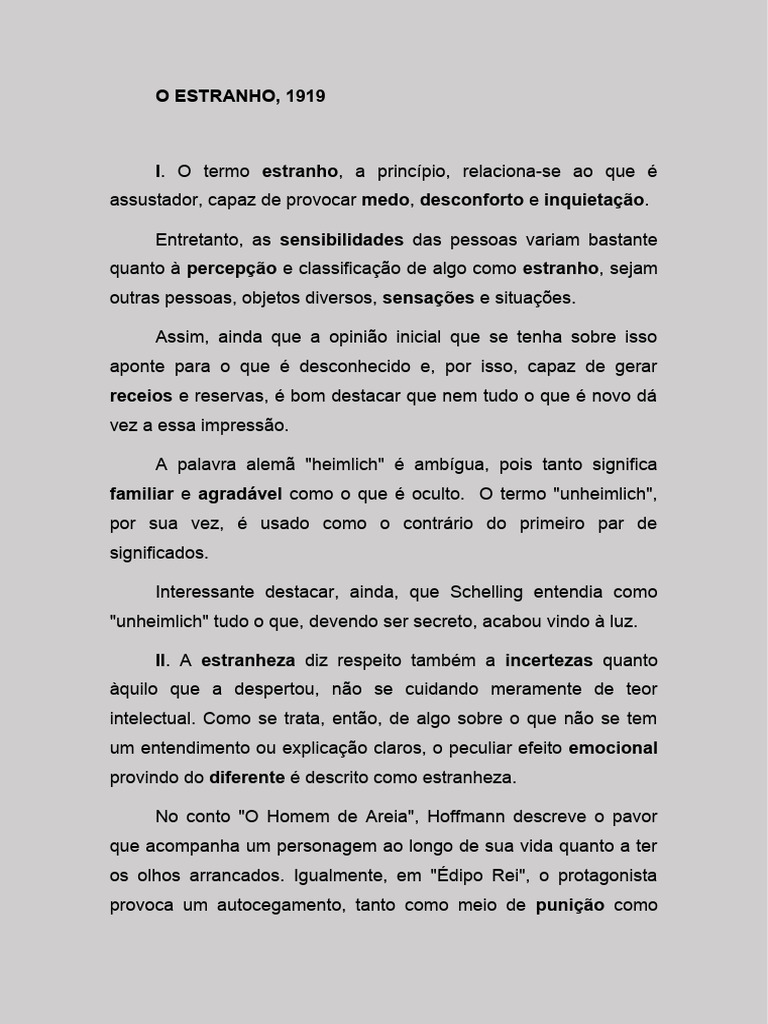 Psican - Resumo - o Estranho | PDF | Pensamento | Realidade