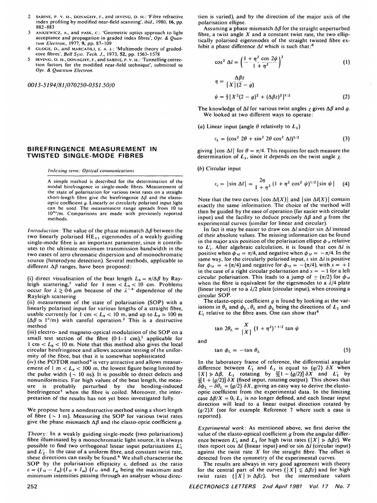 Monerie y Lamouler - 1981 - Birefringence Measurement in Twisted Single-Mode F PDF | PDF ...