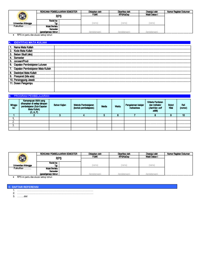Contoh Form RPS + Rancangan Tgs | PDF