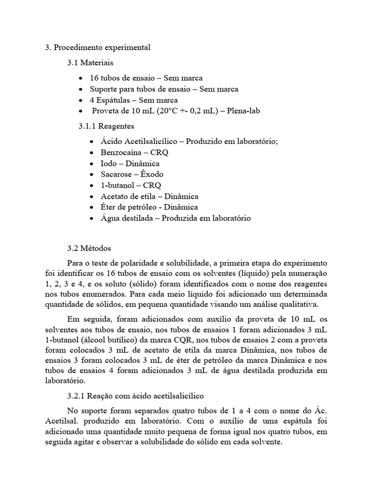 Procedimento Experimental e Tratamento de Resíduos - Polaridadde ...