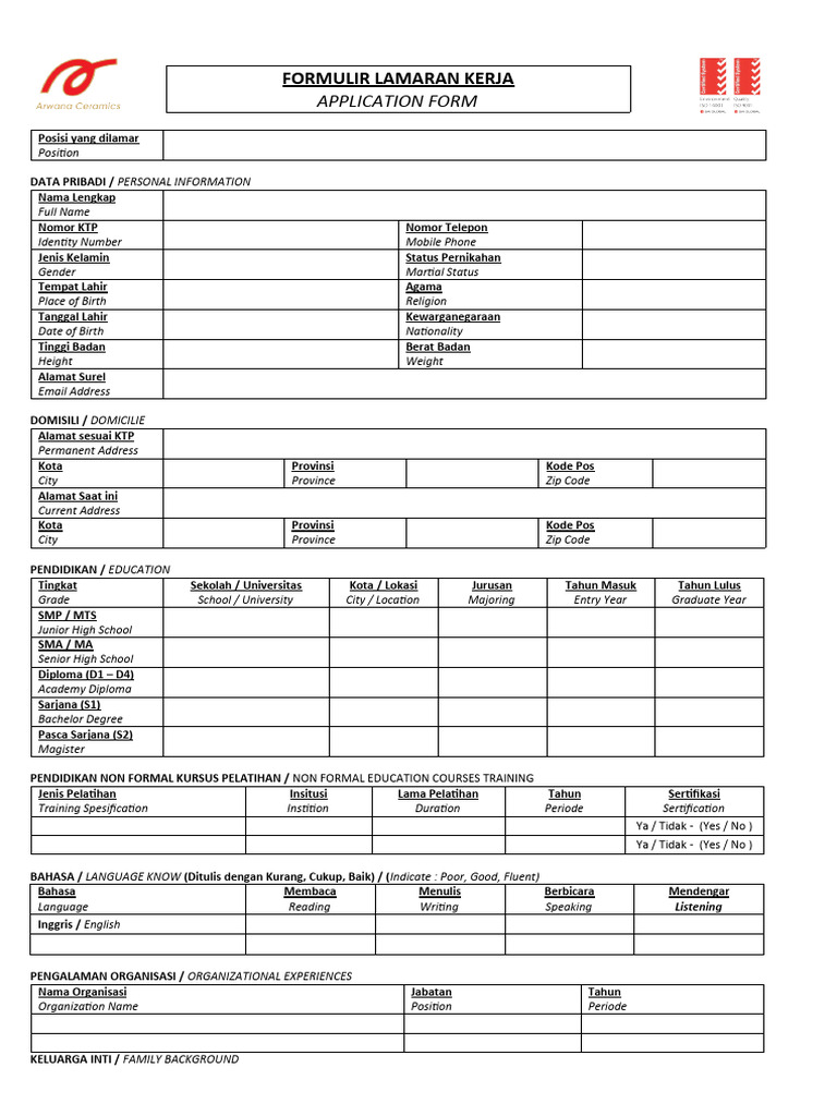 Form Lamaran Kerja | PDF