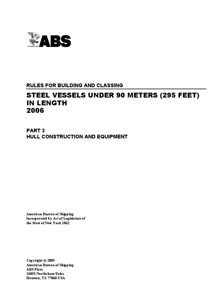 Abs Rules Steel Vessels Under 90 Mts | PDF | Hull (Watercraft) | Tonnage