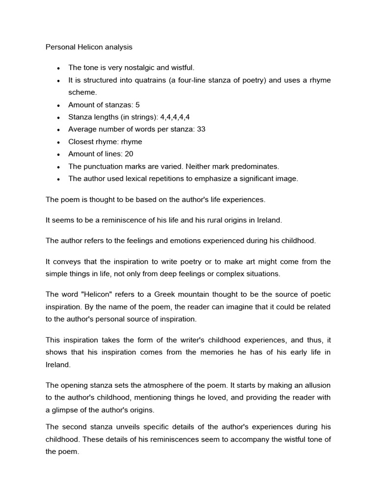 Personal Helicon analysis | PDF | Poetry