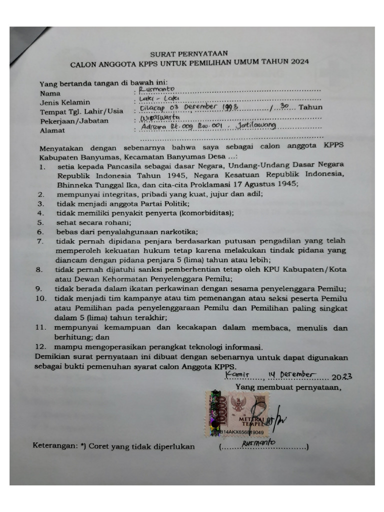 Surat Pernyataan | PDF