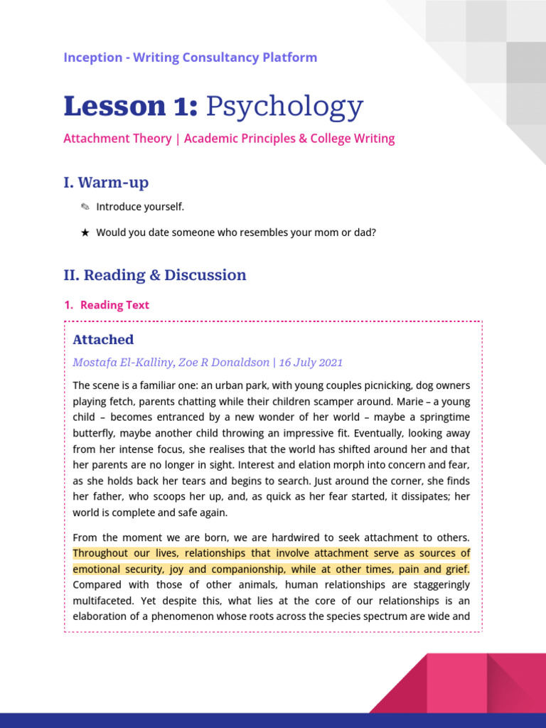 HANDOUT Psychology Academic Principles | PDF | Attachment Theory ...