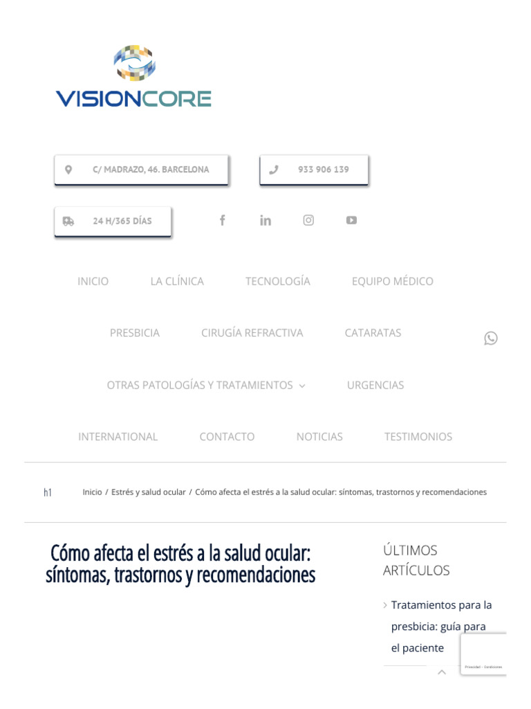 Cómo Afecta El Estrés A La Salud Ocular - Visioncore Clínica Oftalmológica | PDF | Ojo humano ...