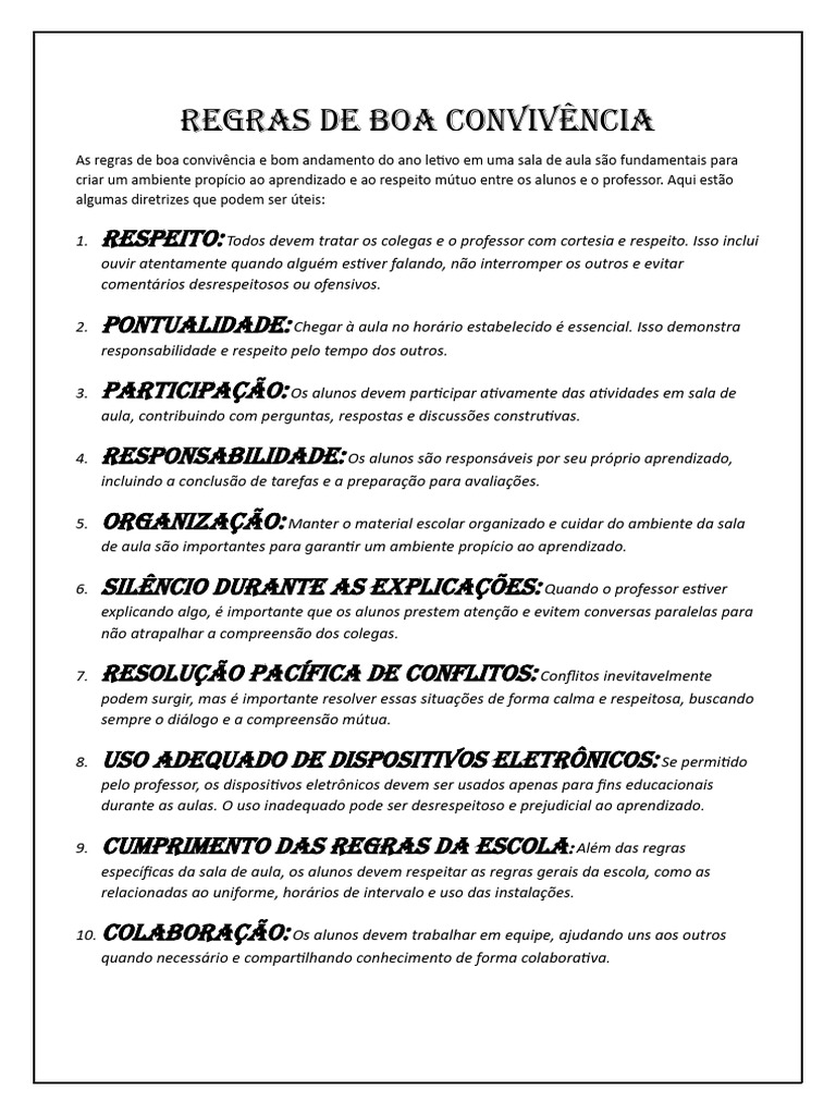 regras de boa convivência | PDF