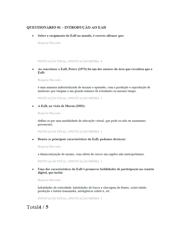 Questionário 01 | PDF