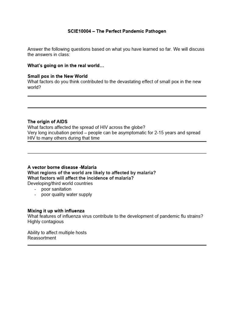 SCIE10004 Perfect Pandemic Pathogen Worksheet | PDF | Infection | Pandemic