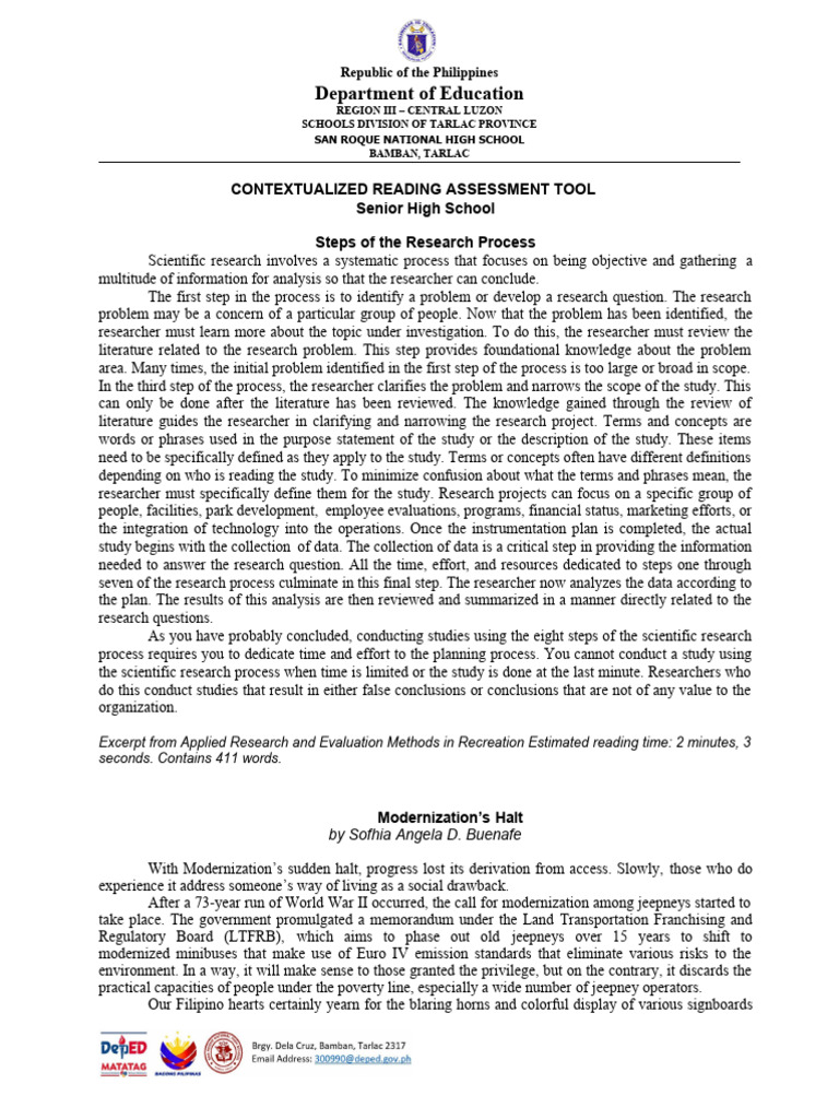 CONTEXTUALIZED-READING-ASSESSMENT-TOOL-2 | PDF