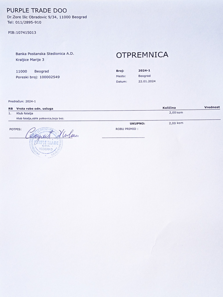 Otpremnica 2024-1 | PDF