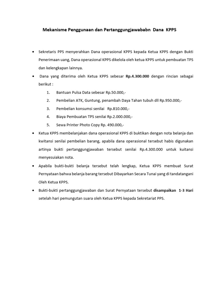Mekanisme Pertanggungjawaban Dana KPPS | PDF | Bisnis | Pengelolaan Keuangan & Uang
