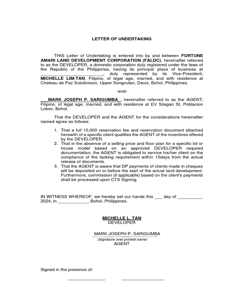 Sellers Letter of Undertaking | PDF