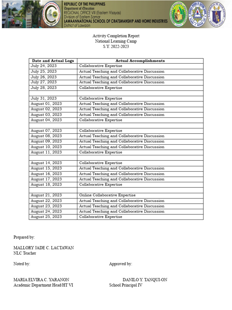 Activity Completion Report | PDF
