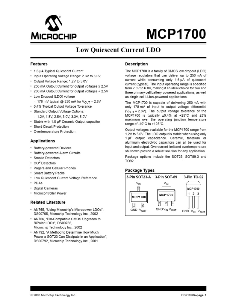 MCP 1700 | PDF | Electromagnetism | Voltage