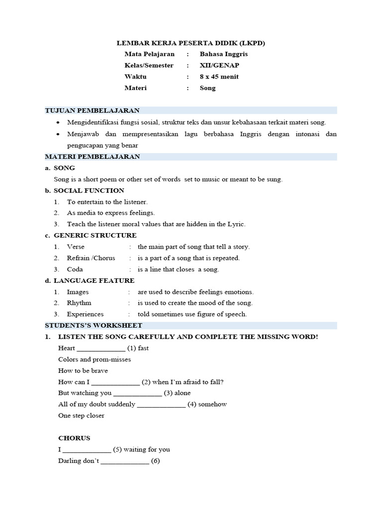 LKPD Song | PDF | Musical Forms