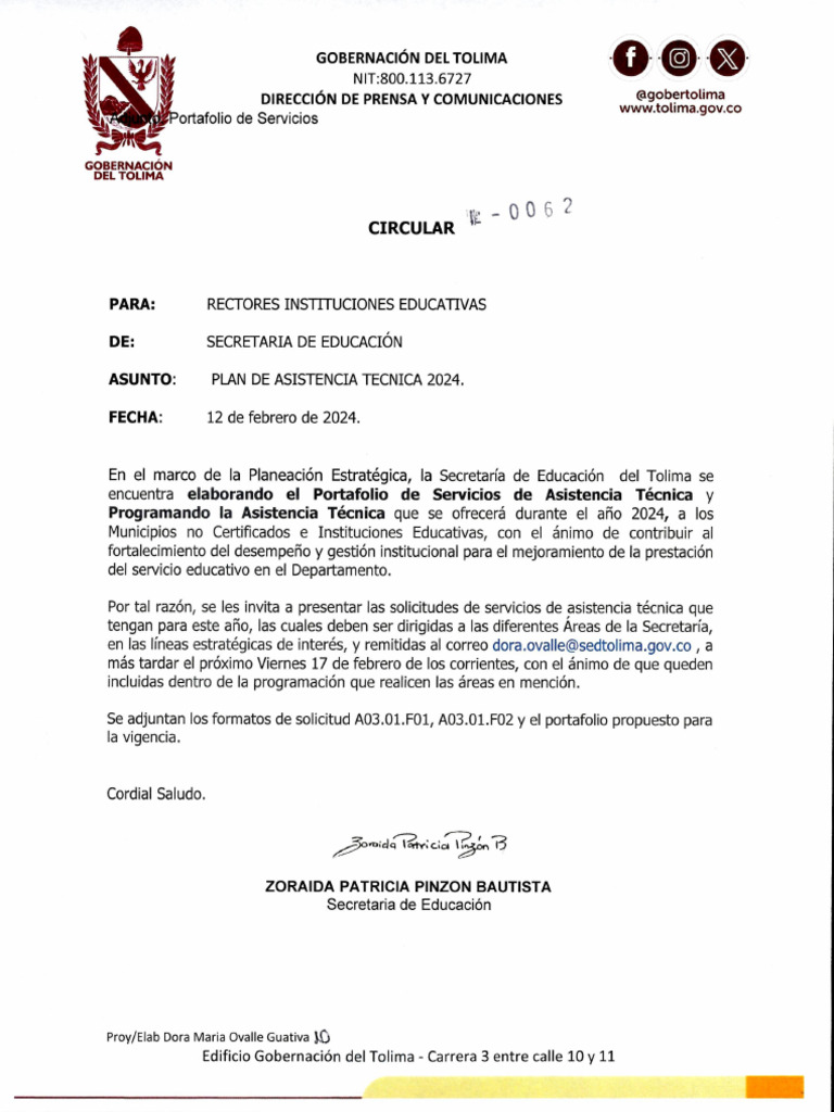 Circular No. 062 - Febrero 12 de 2024 | PDF