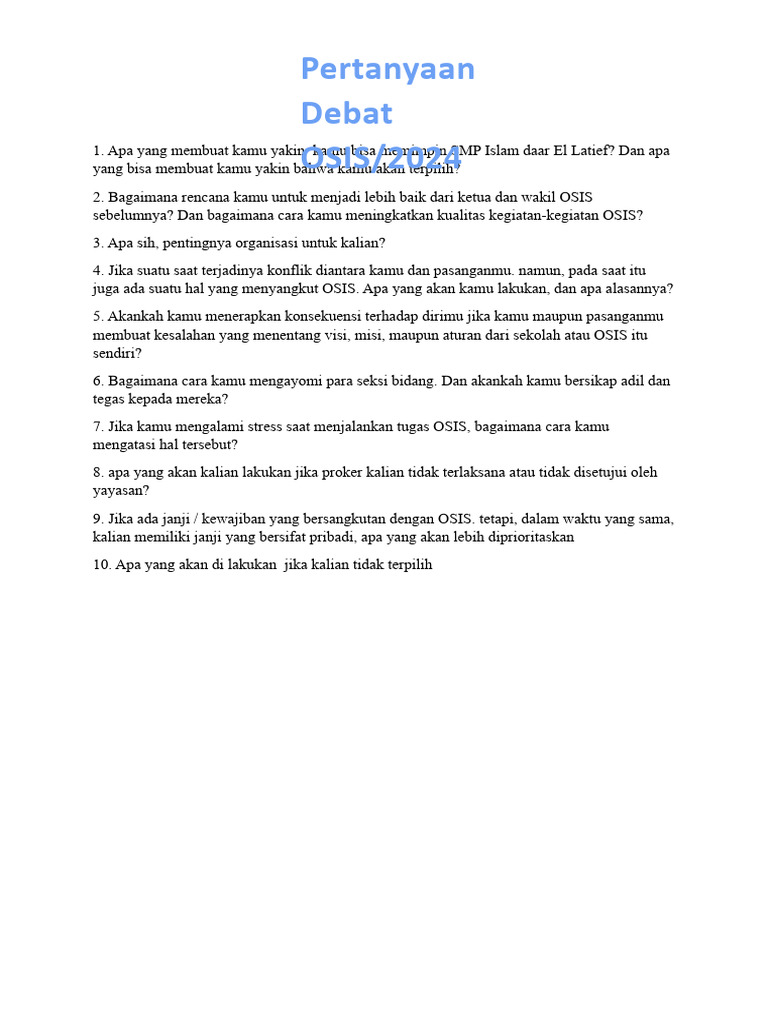 Debat Calon Ketua OSIS 2024 | PDF