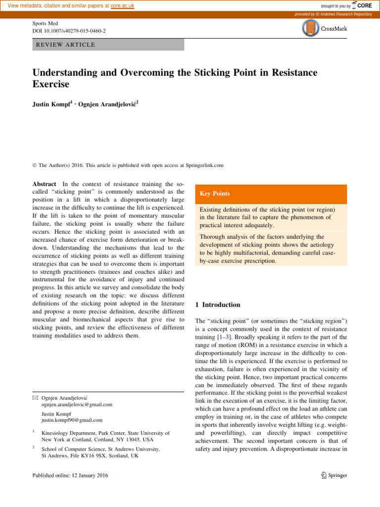 Understanding and Overcoming The Sticking Point in Resistance Exercise ...