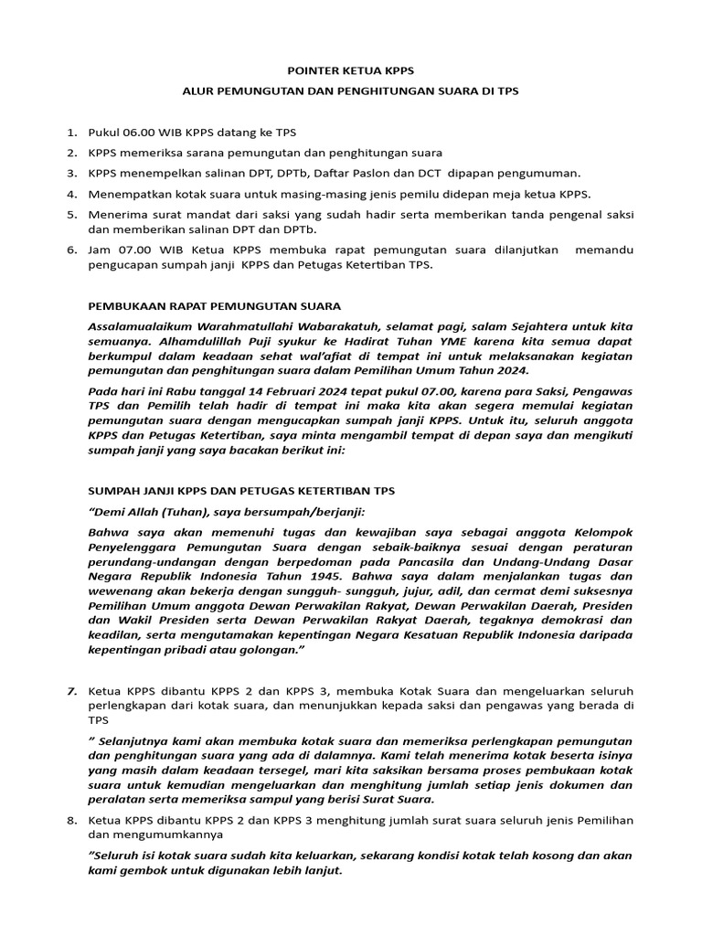 Pointer Ketua KPPS Dan Alur Pemungutan Suara Di TPS | PDF