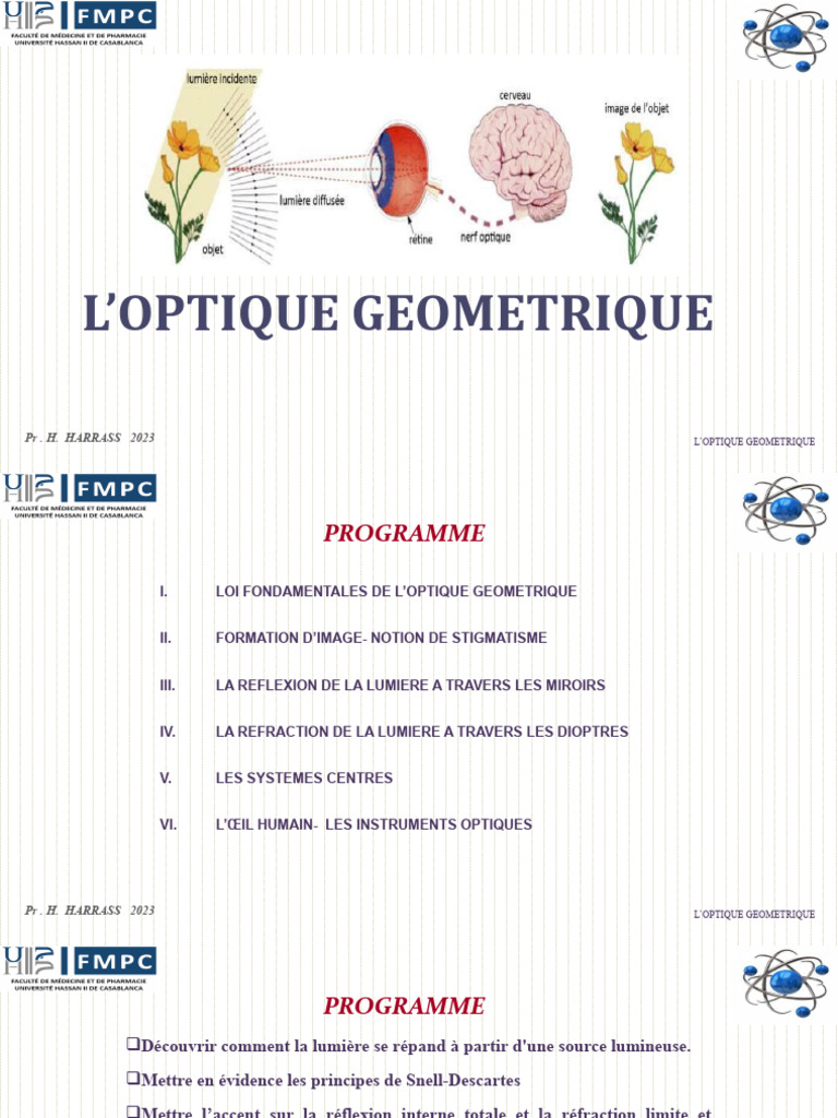 Cours d'Optique Géométrique 2023 | PDF | Réfraction | Indice de réfraction