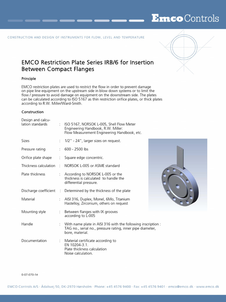EMCO IRB/6 Restriction Plate Guide | PDF | Continuum Mechanics | Civil Engineering