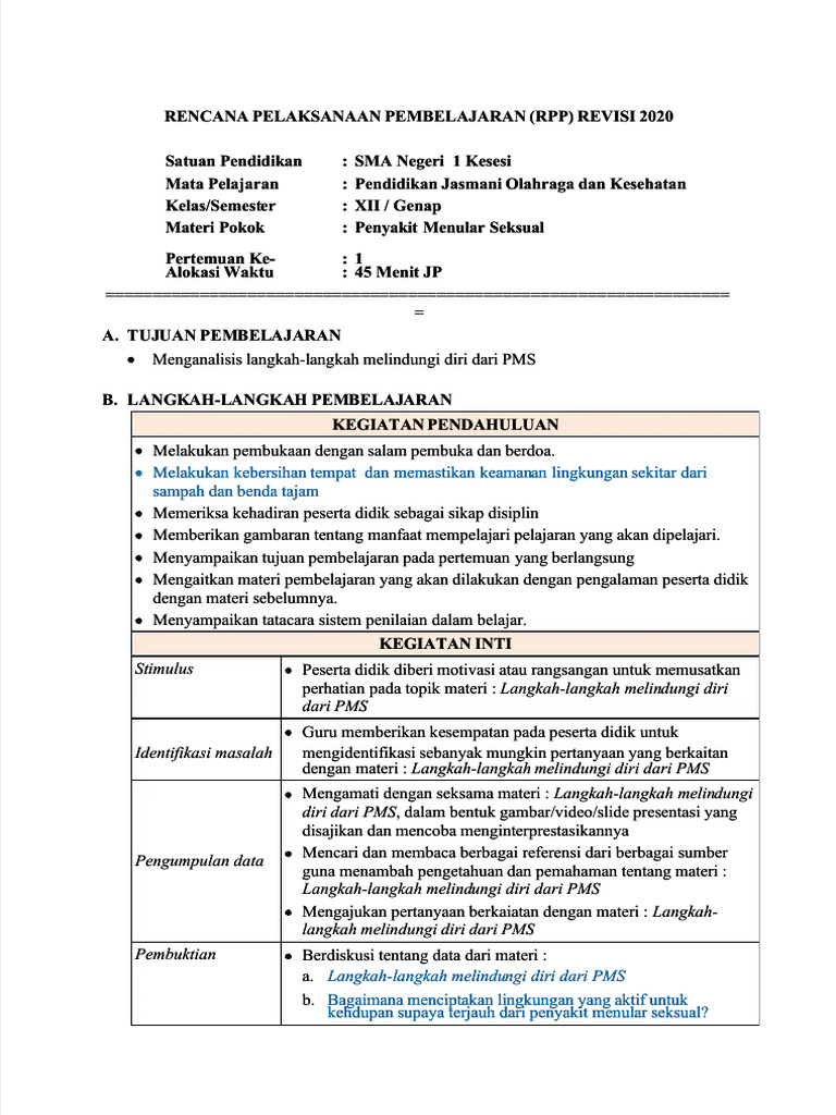 PDF RPP Pjok Adiwiyata Kelas Xii Compress | PDF