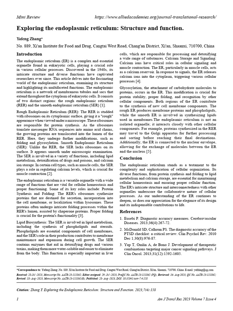 Exploring The Endoplasmic Reticulum Structure and Function | PDF ...