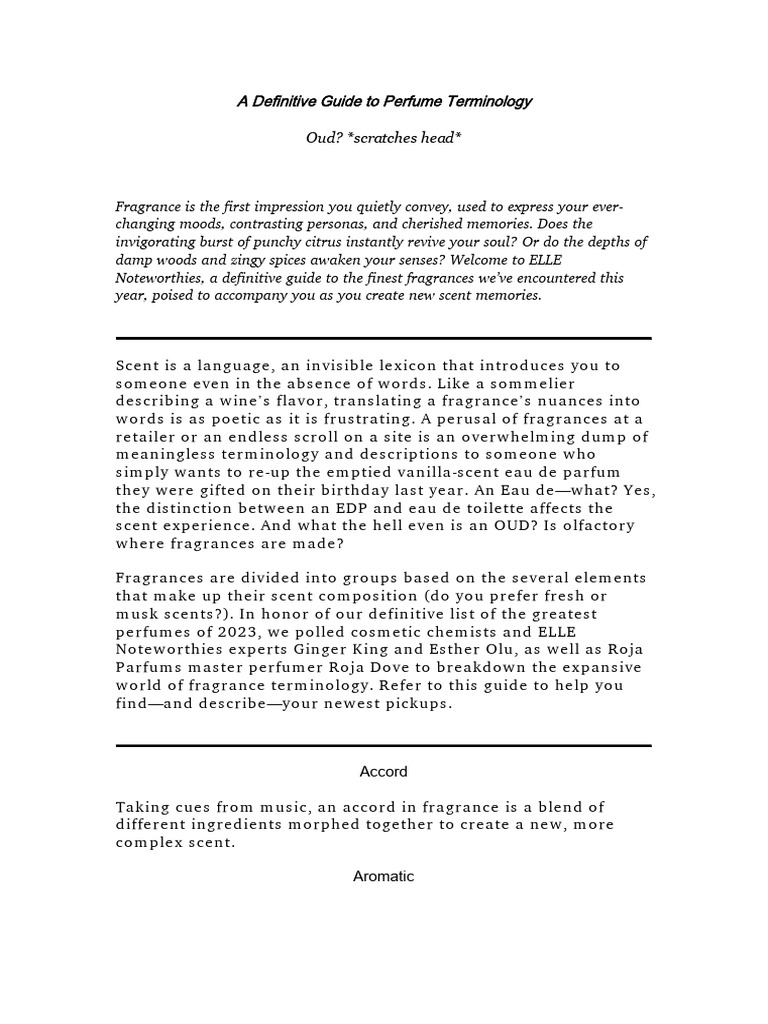 A Definitive Guide To Perfume Terminology | PDF | Consumer Goods | Toiletry