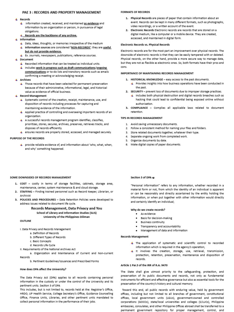 CONTINUES LESSON PAE 3 | PDF | Records Management | Information Science