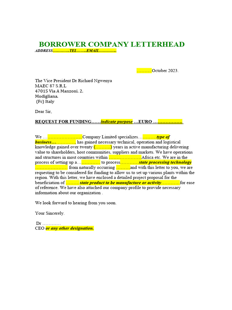 Funding Request to MAEC 87 S.R.L | PDF