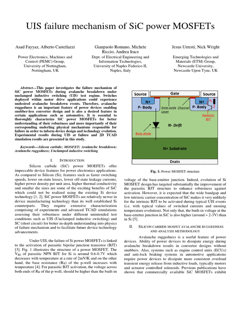 UIS Failure Mechanism of SiC MOSFETs | PDF | Bipolar Junction ...