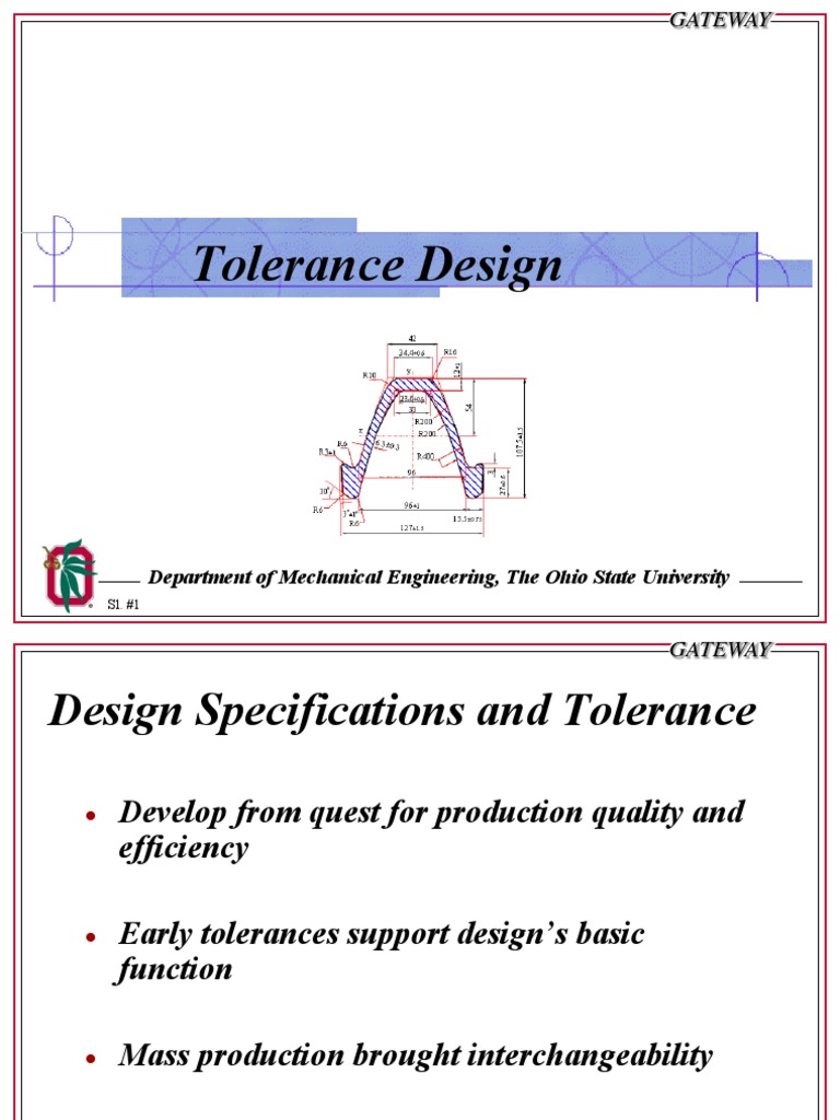 Tolerance Design: Department of Mechanical Engineering, The Ohio State ...