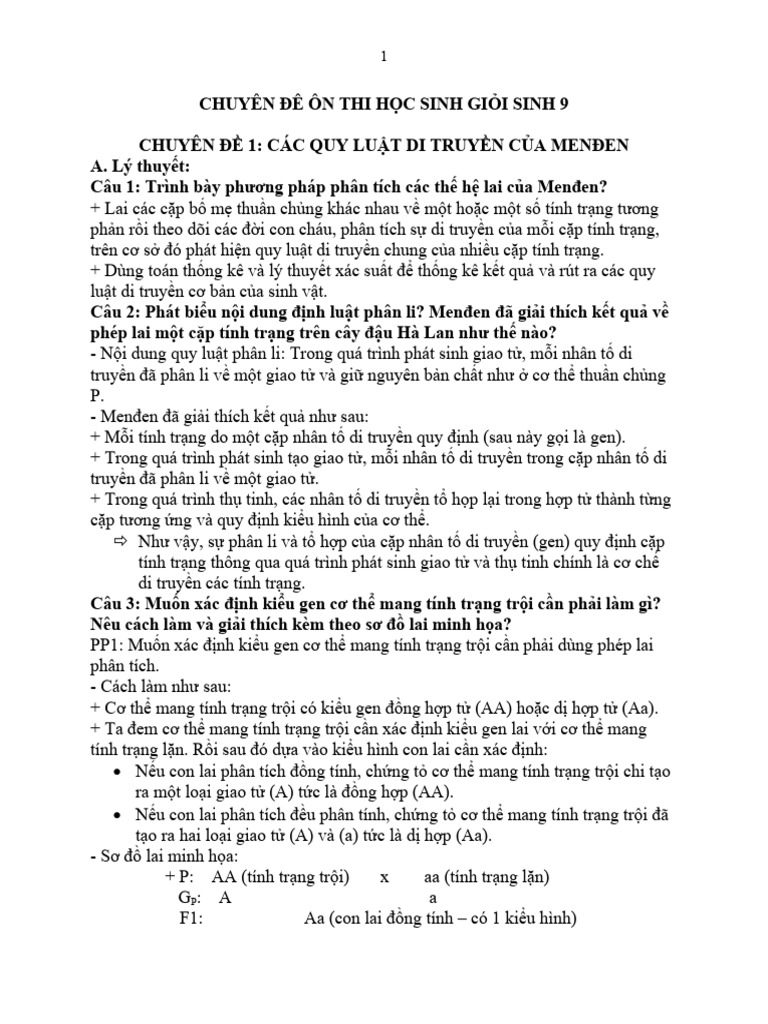 CHUYÊN ĐỀ 1 CÁC QUY LUẬT DI TRUYỀN CỦA MENĐEN | PDF
