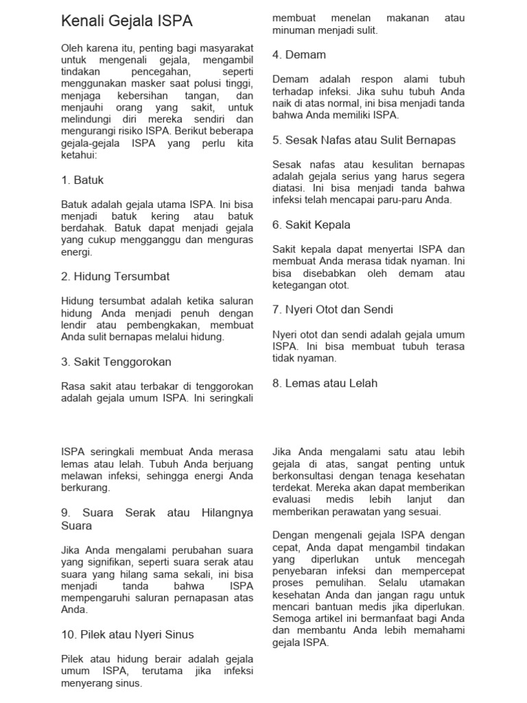 Gejala ISPA yang Perlu Anda Ketahui | PDF
