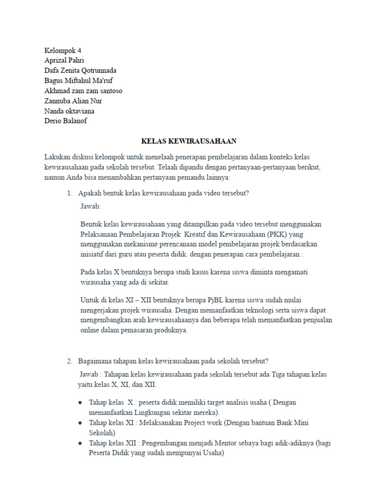 LK 2e - Kelas Kewirausahaan - Kel.4 | PDF