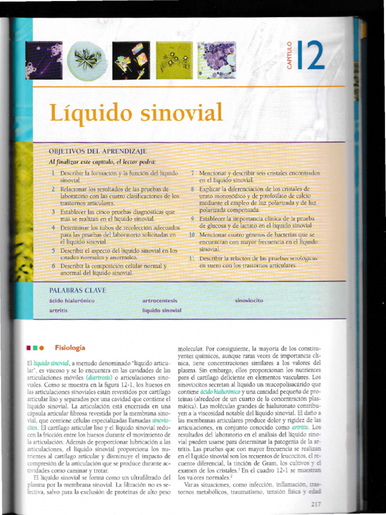 Composición y análisis del líquido sinovial | PDF | Articulación ...