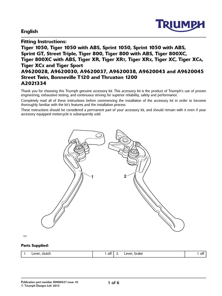 Cnc Levers Kit Long a9620028-En | PDF | Motorcycle | Clutch