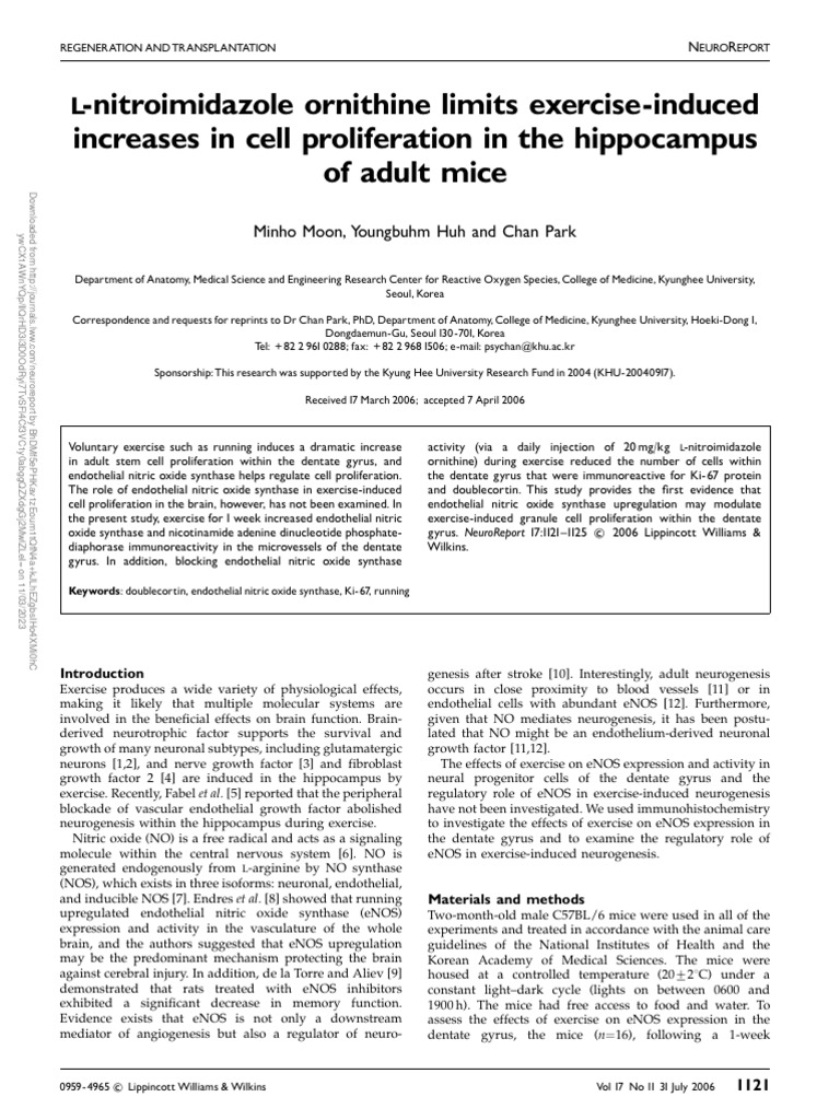 L-Nitroimidazole Ornithine Limits Exercise-Induced Increases in Cell ...