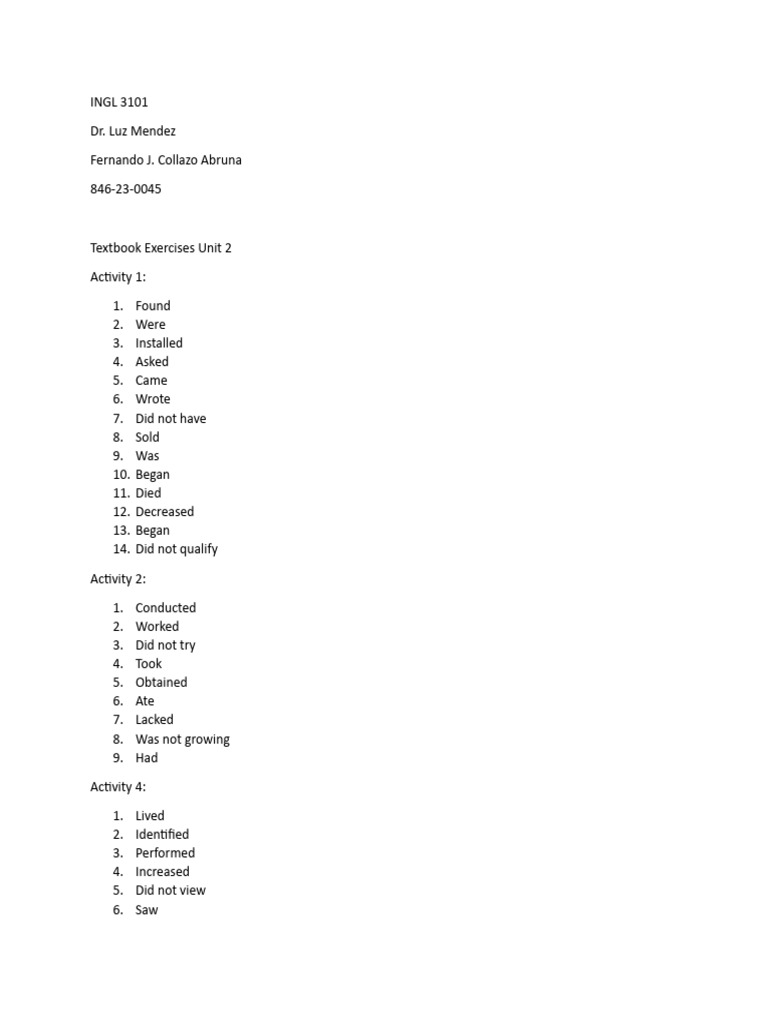 Textbook Exercices Unit 2 | PDF