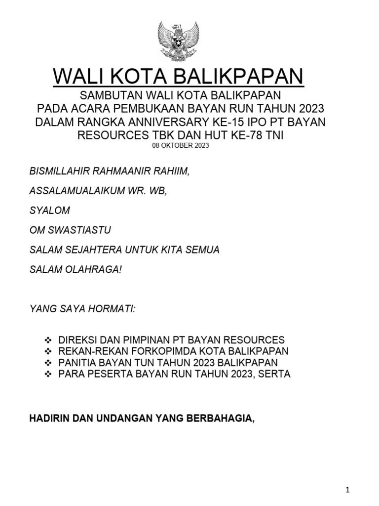 Pembukaan Bayan Run 2023 di Balikpapan | PDF