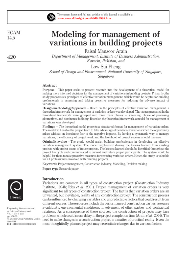 Modeling for management of variations in building projects | PDF | Decision Support System ...
