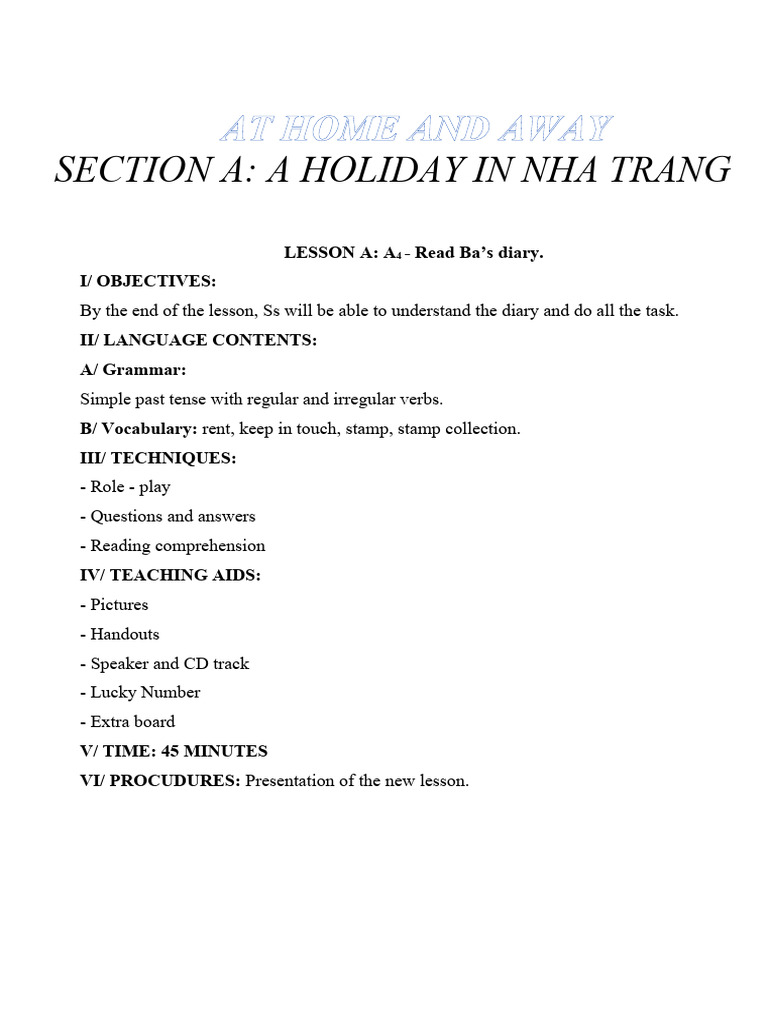 Understanding Ba's Diary Lesson Plan | PDF | Vietnam | Linguistics