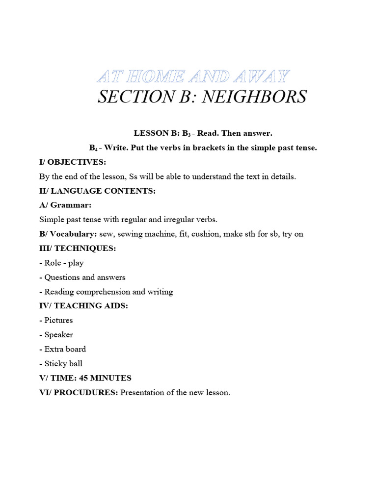 Lesson Plan 7.5 B3,4 | PDF | Vocabulary | Grammatical Tense