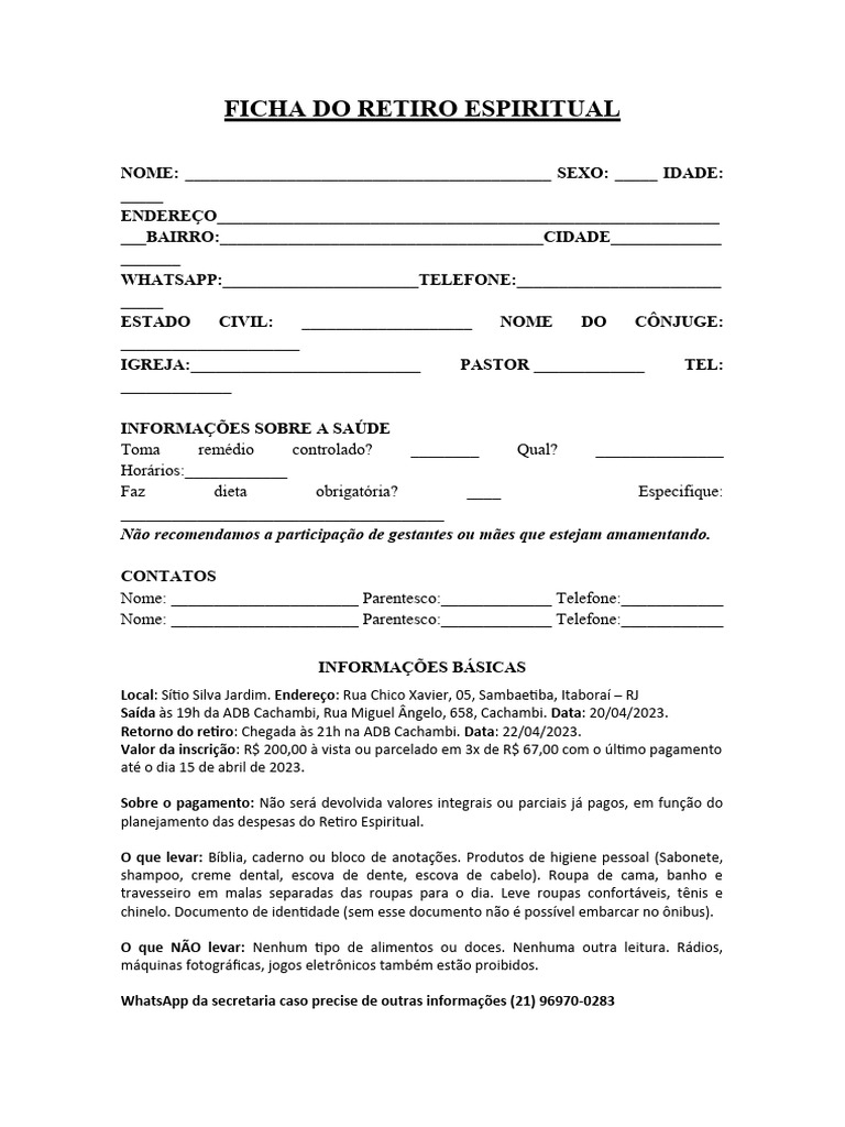 Ficha Do Retiro | PDF