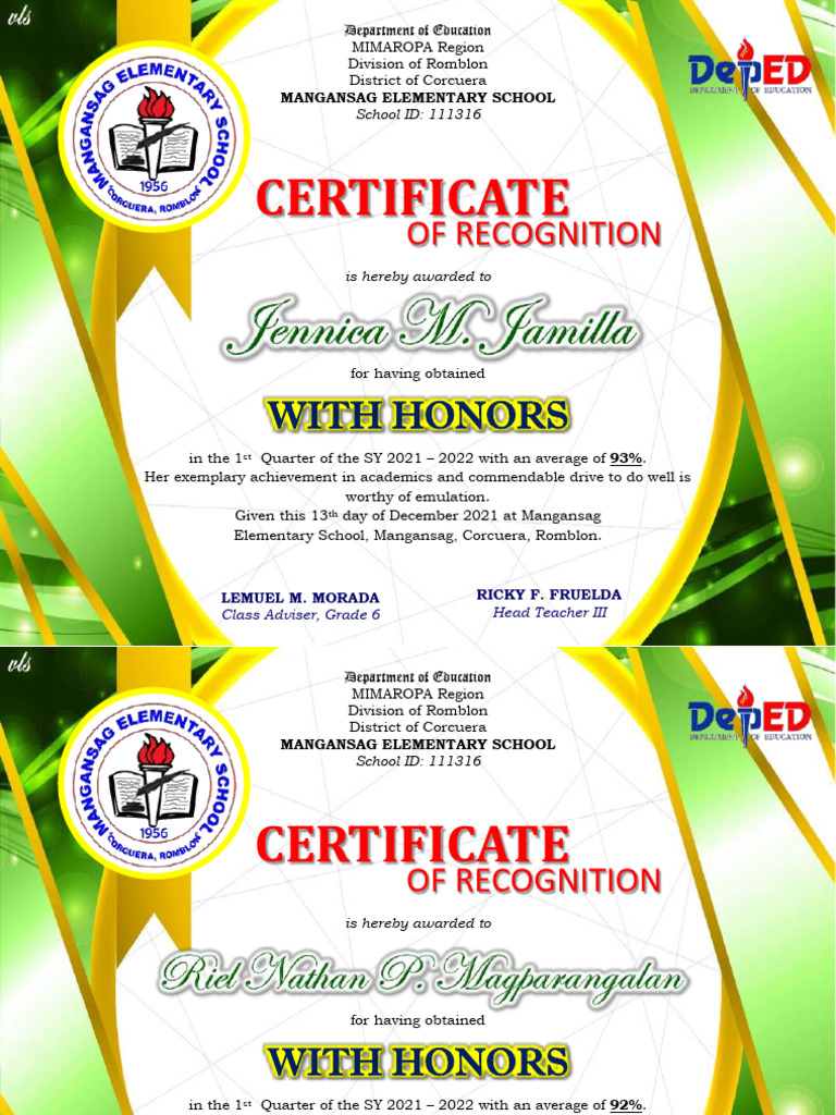 1ST Quarter Certificate of Recognition | PDF