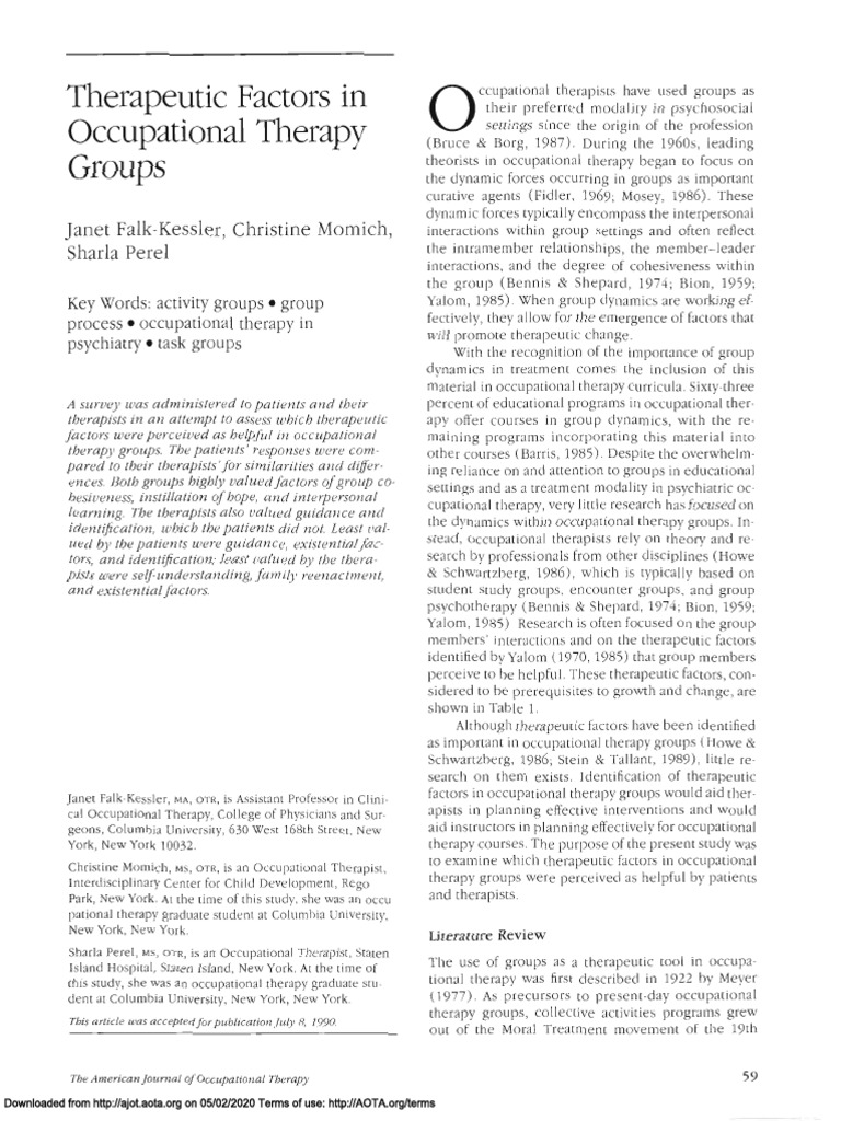 Therapeutic Factors in Occupational Therapy Groups | PDF ...